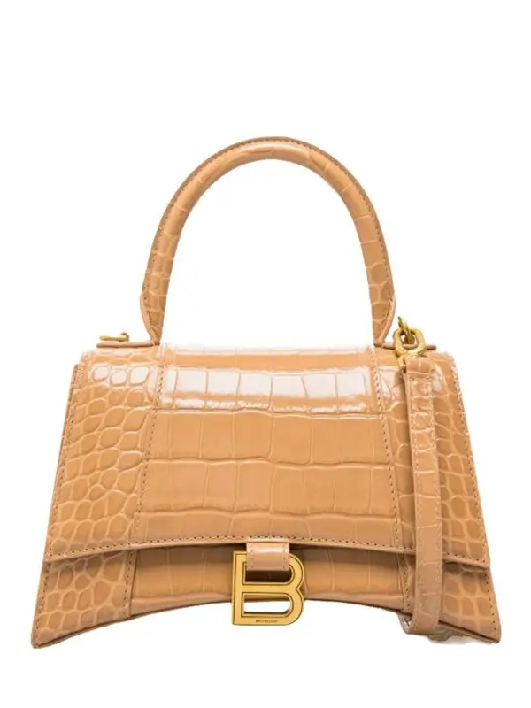 Balenciaga Hourglass Embossed Small Handbag - Brown