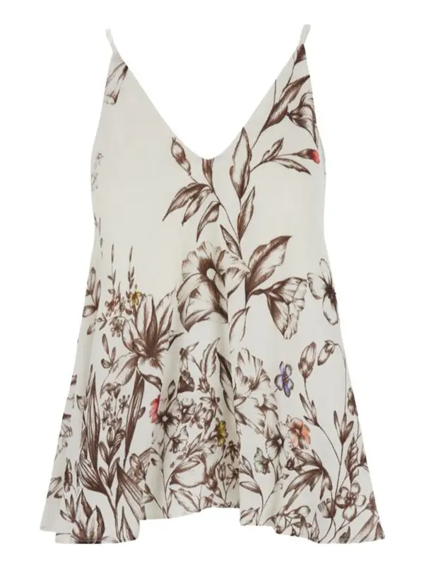 SEMICOUTURE Spaghetti Strap Flared Printed Top - White