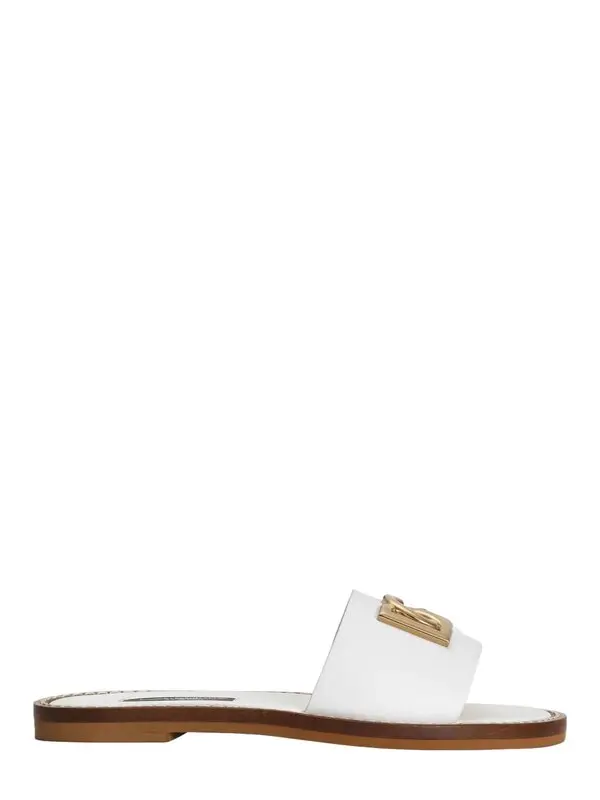 Dolce & Gabbana Dg-logo Patent Leather Slides - White