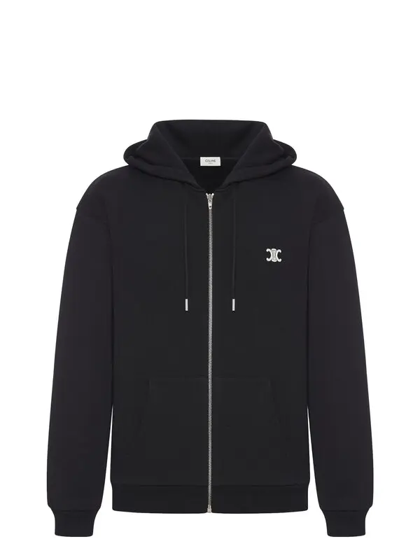 Celine Triomphe Zipped Hoodie In Cotton Cashmere - Black/off-white