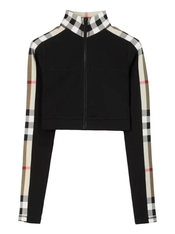 Burberry Vintage Check Panelled Cropped Zip-up Top - Black