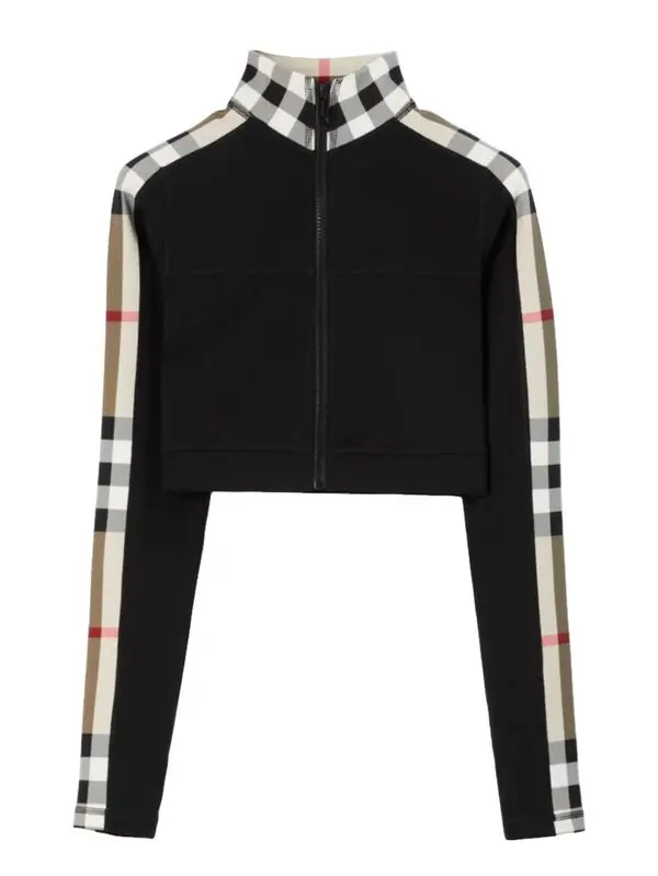Burberry Vintage Check Panelled Cropped Zip-up Top - Black