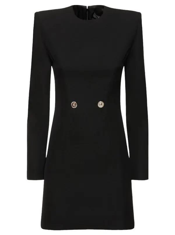 Versace Button Detailed Long-sleeved Dress - Black