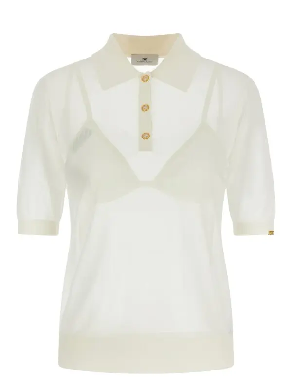 Elisabetta Franchi Sheer Textured Polo Shirt With Triangle Bra - White