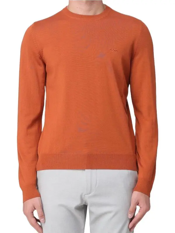 Hugo Boss Logo Embroidered Crewneck Jumper - Orange