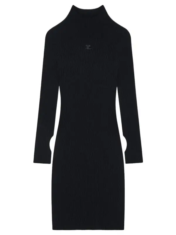 COURREGES Engineered Light Rib Mockneck Mini Dress - Black