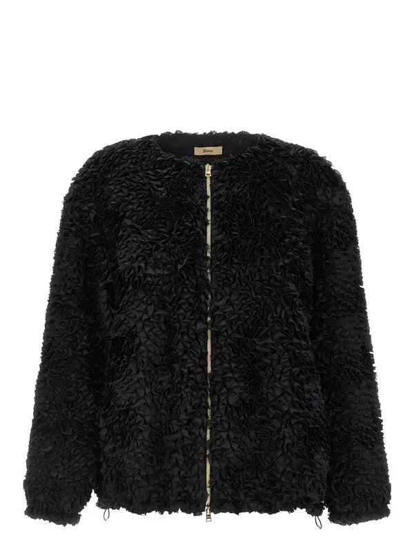 Herno Textured Ruffle Zip Jacket - Black