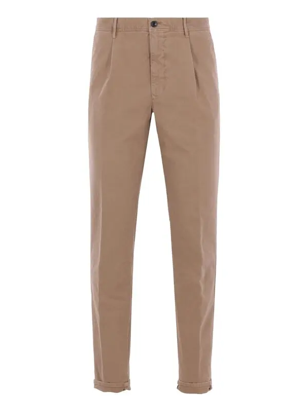 Incotex Tapered Fit Pleated Stretch Cotton Trousers - Beige