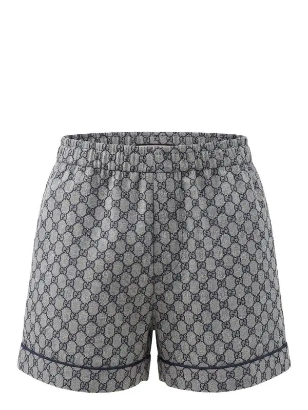 Gucci Gg Supreme Print Silk Shorts - Blue And White