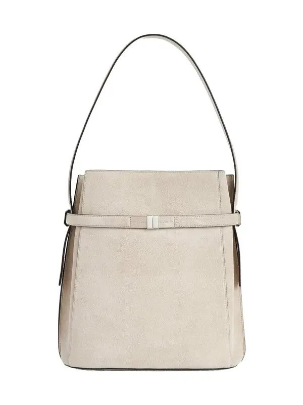 TOTEME Belted Suede Bucket Bag - Nude
