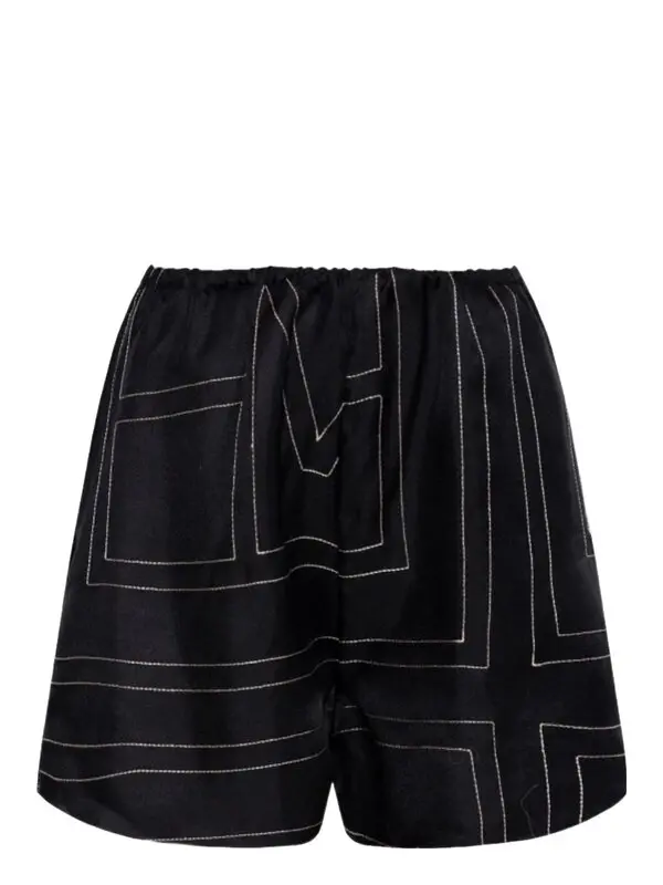 TOTEME Geometric Printed Elasticated Waistband Shorts - Black