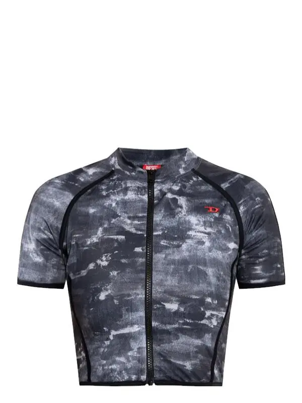 DIESEL® Skyler Short Sleeve Zip Up Top - Grey