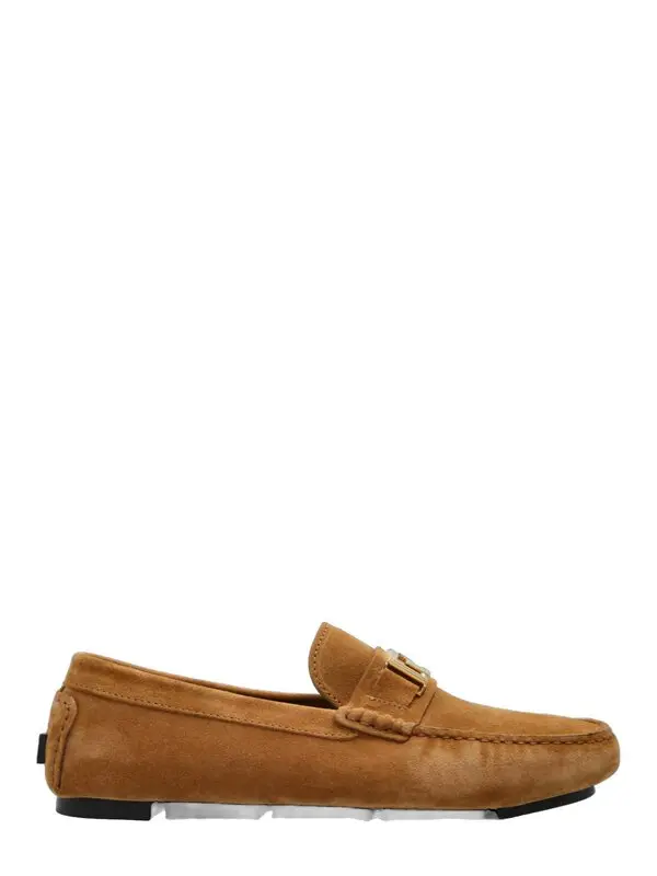 Versace Logo-engraved Suede Loafers - Brown