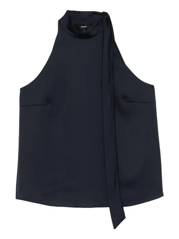 Theory Halterneck Top With Lace Neckline - Blue