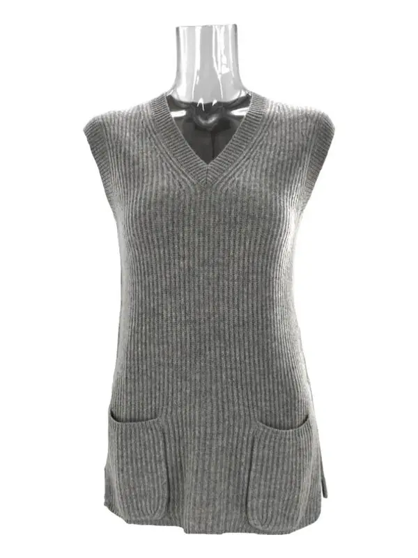 Max Mara Sleeveless Ribbed Knit Vest With Pockets - Gray