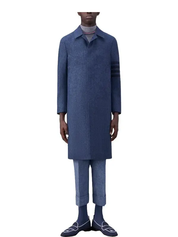 Thom Browne Striped Four-bar Concealed Fastened Coat - Blue