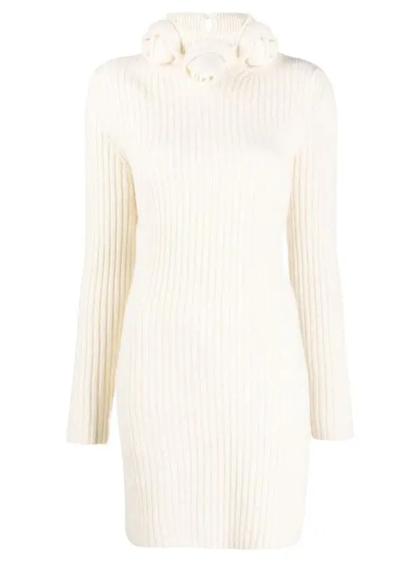 Blumarine Rose Detailed Knitted Mini Dress - White