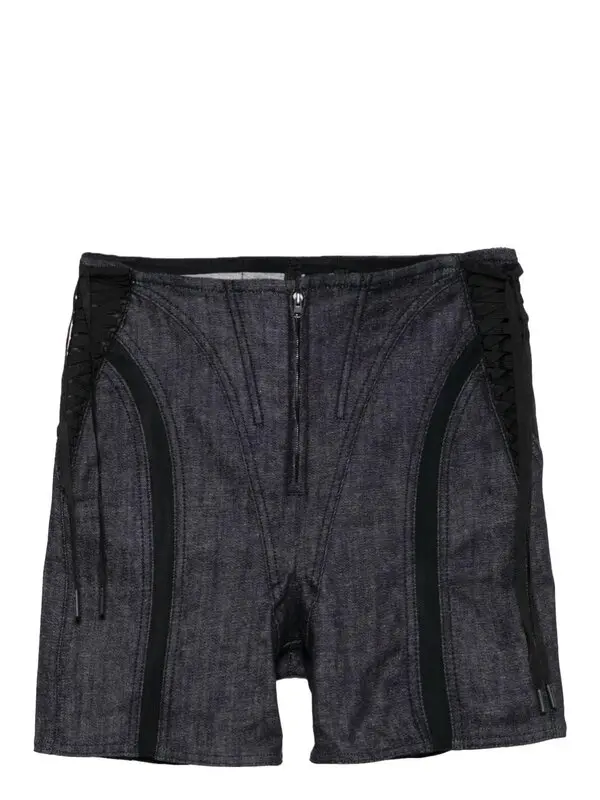 MUGLER High-waist Lace-up Shorts - Blue