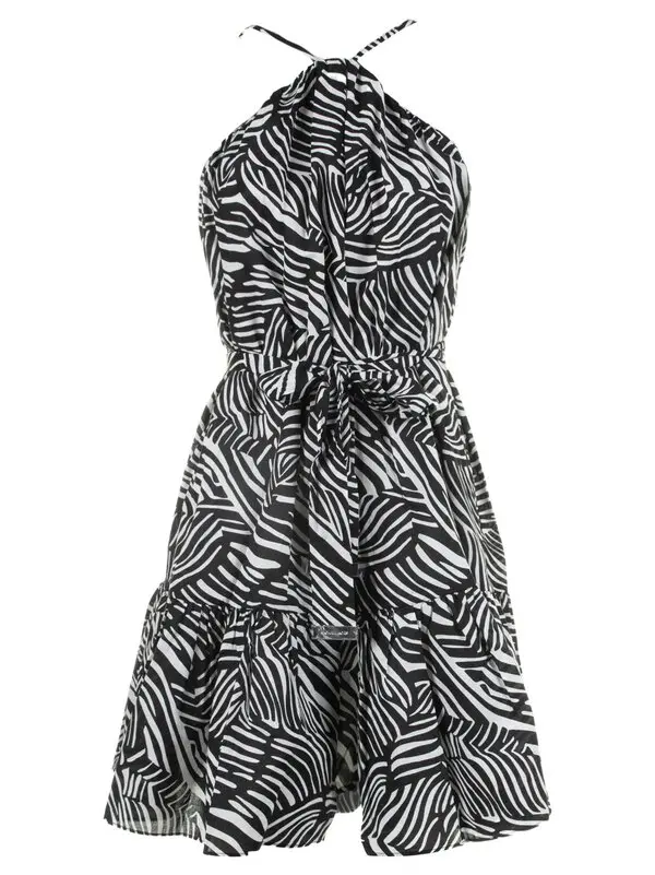 Michael Kors Zebra-print Belted Mini Dress - Black
