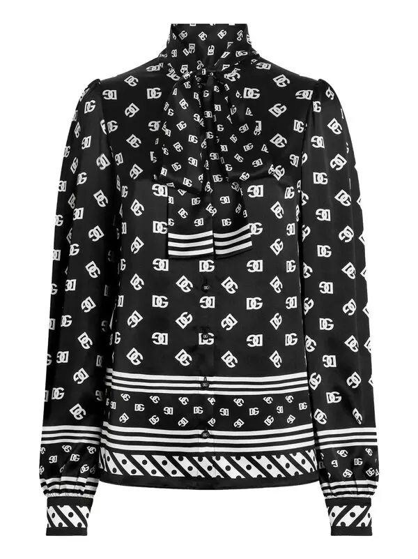 Dolce & Gabbana Printed Pussy-bow Shirt - Black