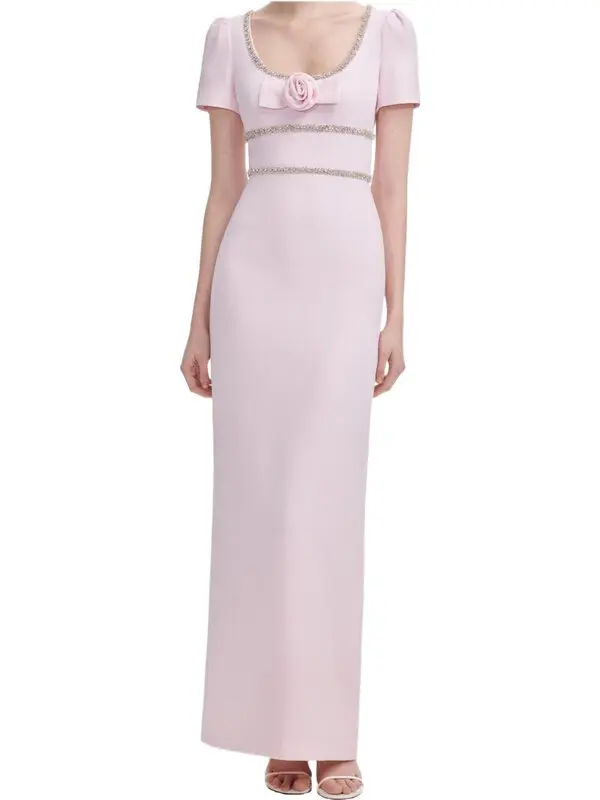 SELF-PORTRAIT Embellished Maxi Dress With Rose Detail - Pink