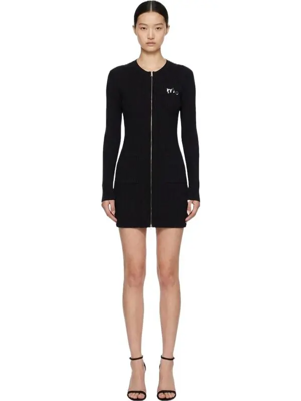 Marissa Chiara Ribbed Knit Zip-up Dress - Black