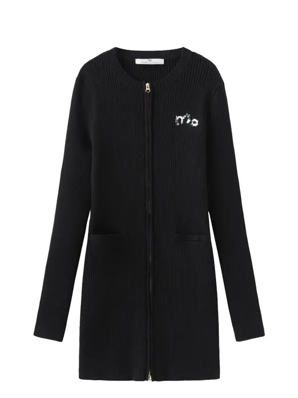 Marissa Chiara Ribbed Knit Zip-up Dress - Black
