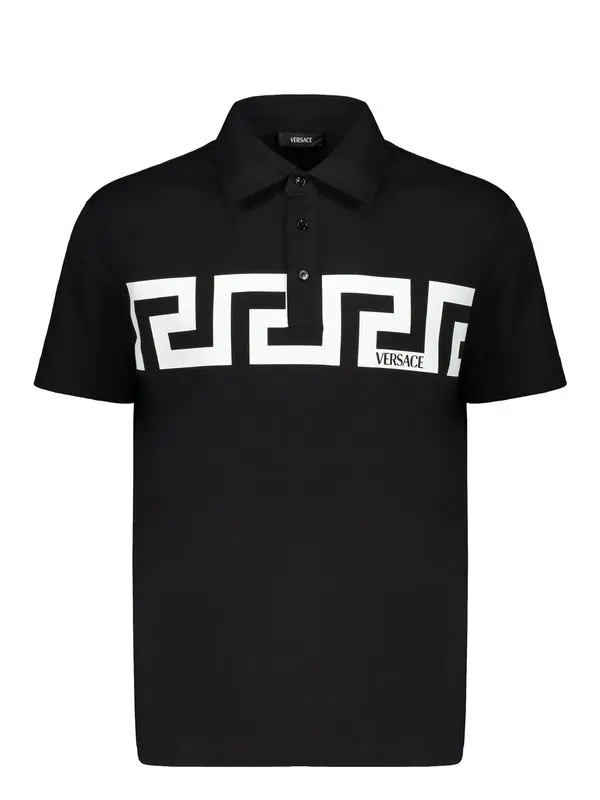 Versace Logo-printed Short Sleeved Polo Shirt - Black