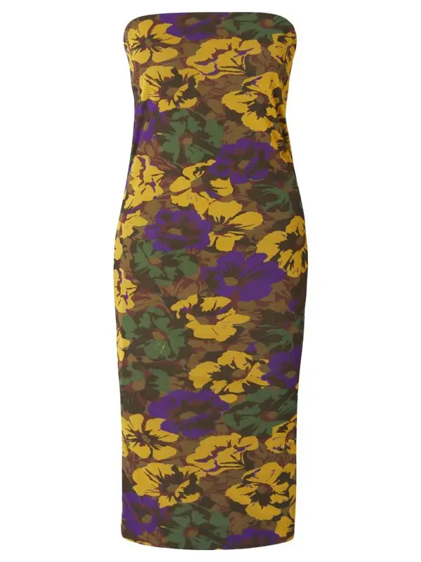 Saint Laurent Sleeveless Floral Print Midi Dress - Green