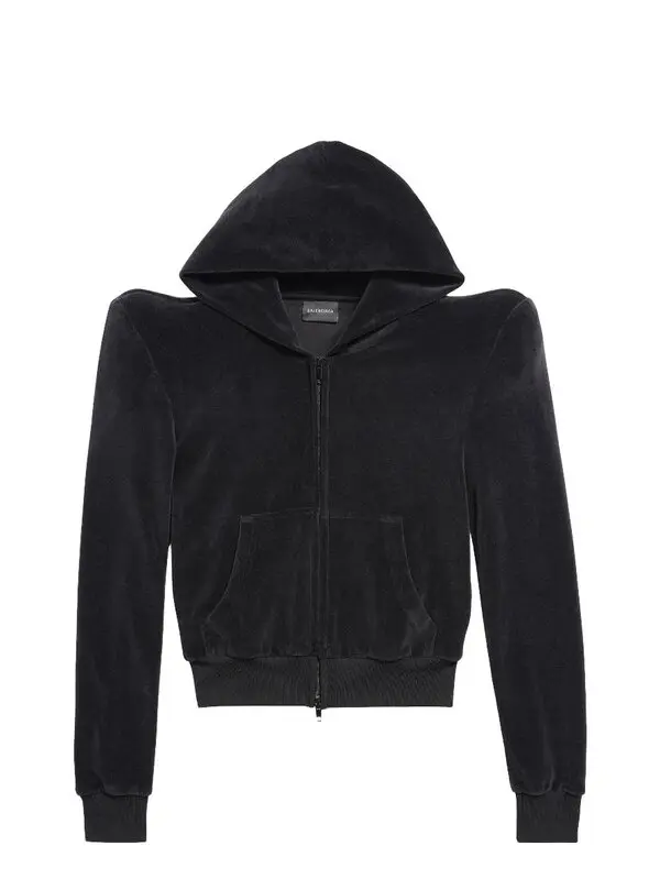 Balenciaga Round Shoulder Zip-up Hoodie - Black