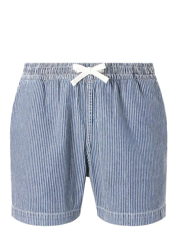 DRAKE'S Straight-leg Striped Cotton Drawstring Shorts - Blue