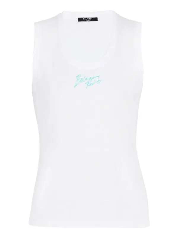 Balmain Relaxed Fit Logo Print Tank Top - White