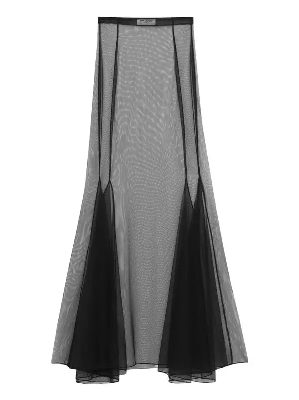Saint Laurent Long Stretch Tulle Skirt - Black