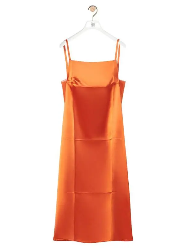 Loewe Double Satin Dress With Pleats And Sheer Panels - Orange