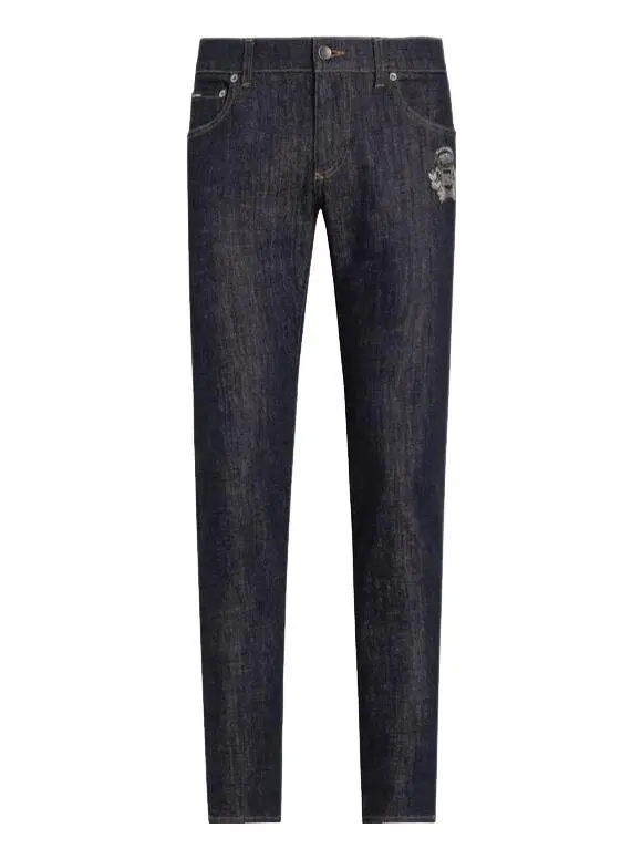 Dolce & Gabbana Heraldic Patch Skinny Jeans - Blue