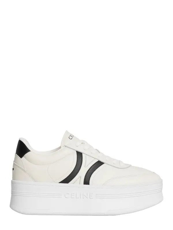 Celine Calfskin Block Sneakers With Wedge Outsole - Milk/black
