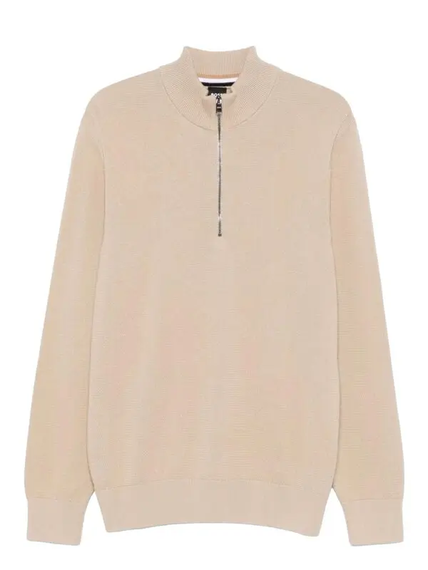 Hugo Boss Zipped Cotton Sweater - Nude