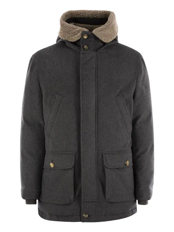 Brunello Cucinelli Shearling Down Coat - Medium Gray