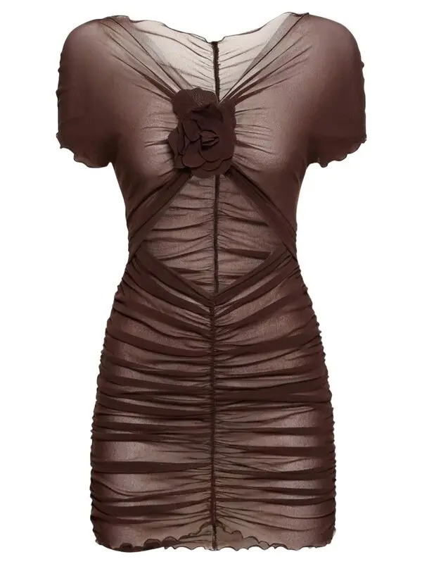 Philosophy Di Lorenzo Serafini Short Sleeve Sheer Dress With Floral Detail - Multicolor