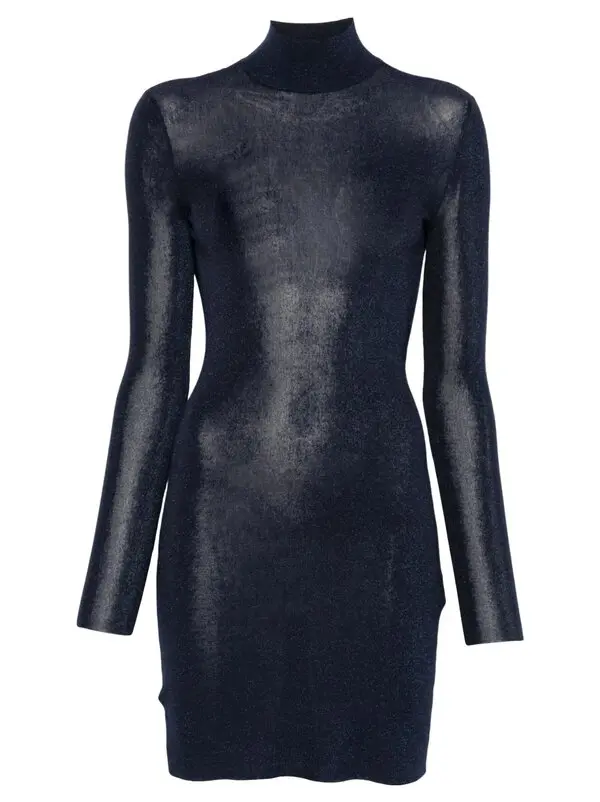 SELF-PORTRAIT High-neck Glitter Mini Dress - Navy