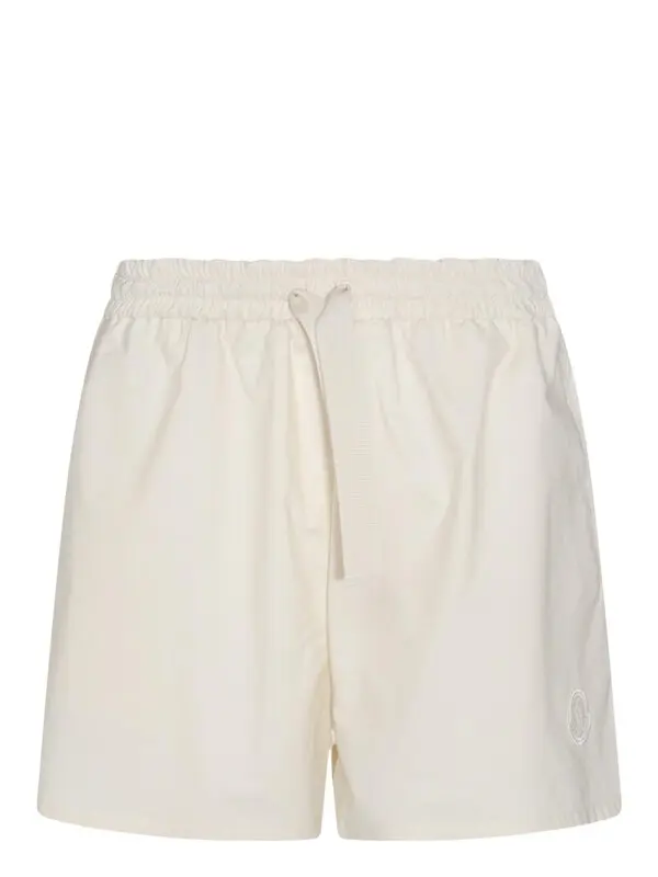 Moncler Elastic Waistband Flared Shorts With Logo - Beige