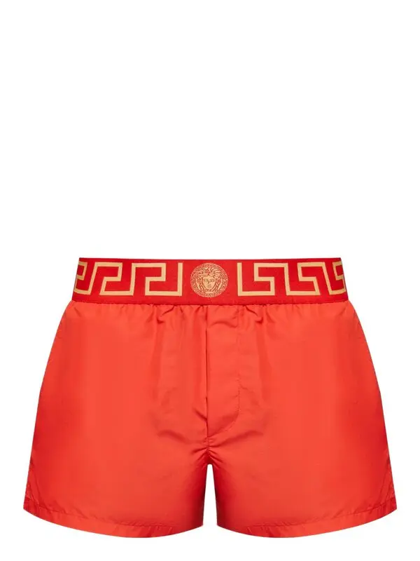 Versace Greca Border Elasticated Waistband Swim Shorts - Red
