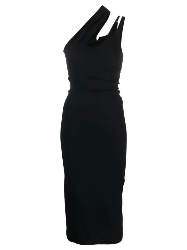 MUGLER Asymmetrical Sleeveless Midi Dress - Black
