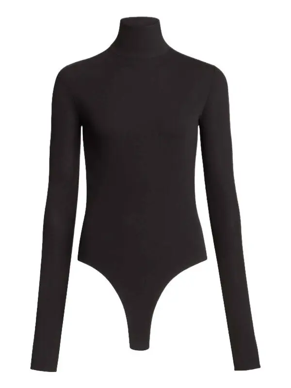 Alaïa Fluid Jersey Heart Bodysuit With High Collar - Black