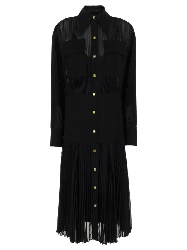 Proenza Schouler Long-sleeved Button-up Dress With Pleated Skirt - Black