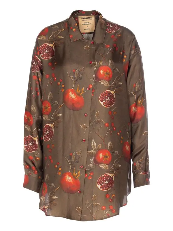 UMA WANG Printed Long Sleeve Shirt - Brown
