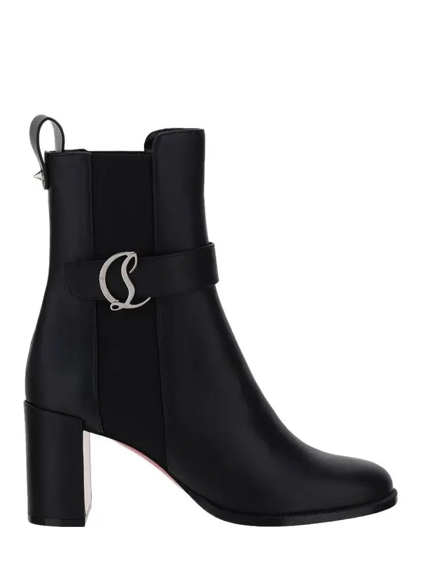 CHRISTIAN LOUBOUTIN Leather Ankle Boots With Silver Cl Logo - Black