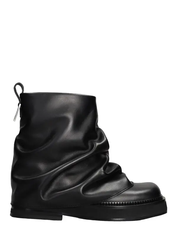 Attico Robin Ruched Leather Ankle Boots - Black