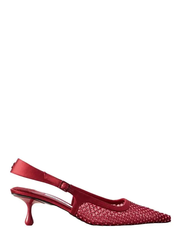 JIMMY CHOO Amel 50 Mesh And Satin Pumps With Crystal Embellishments - Red