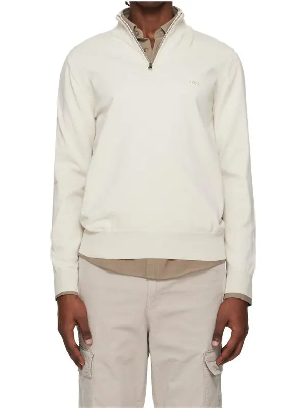 Hugo Boss Ribbed Knit Half-zip Jumper - White